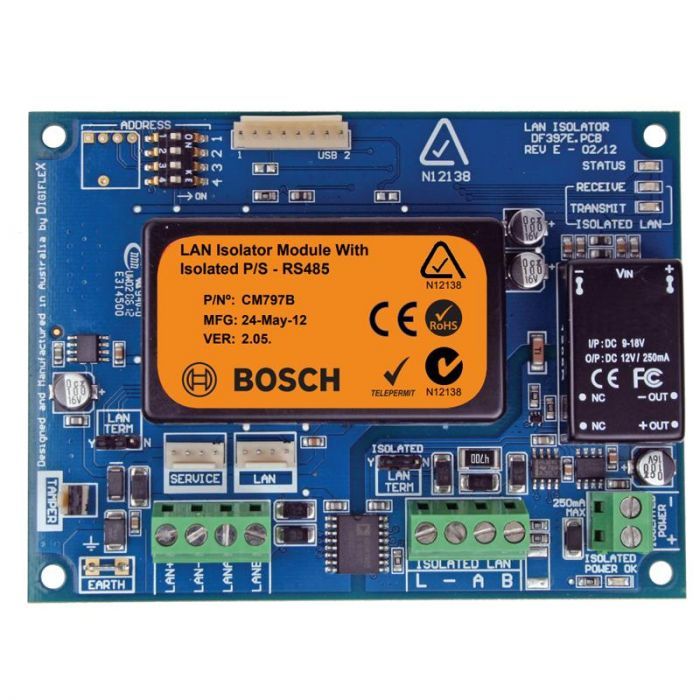 The Bosch CM797B LAN Isolator module provides 2.5KV electrical isolati ...